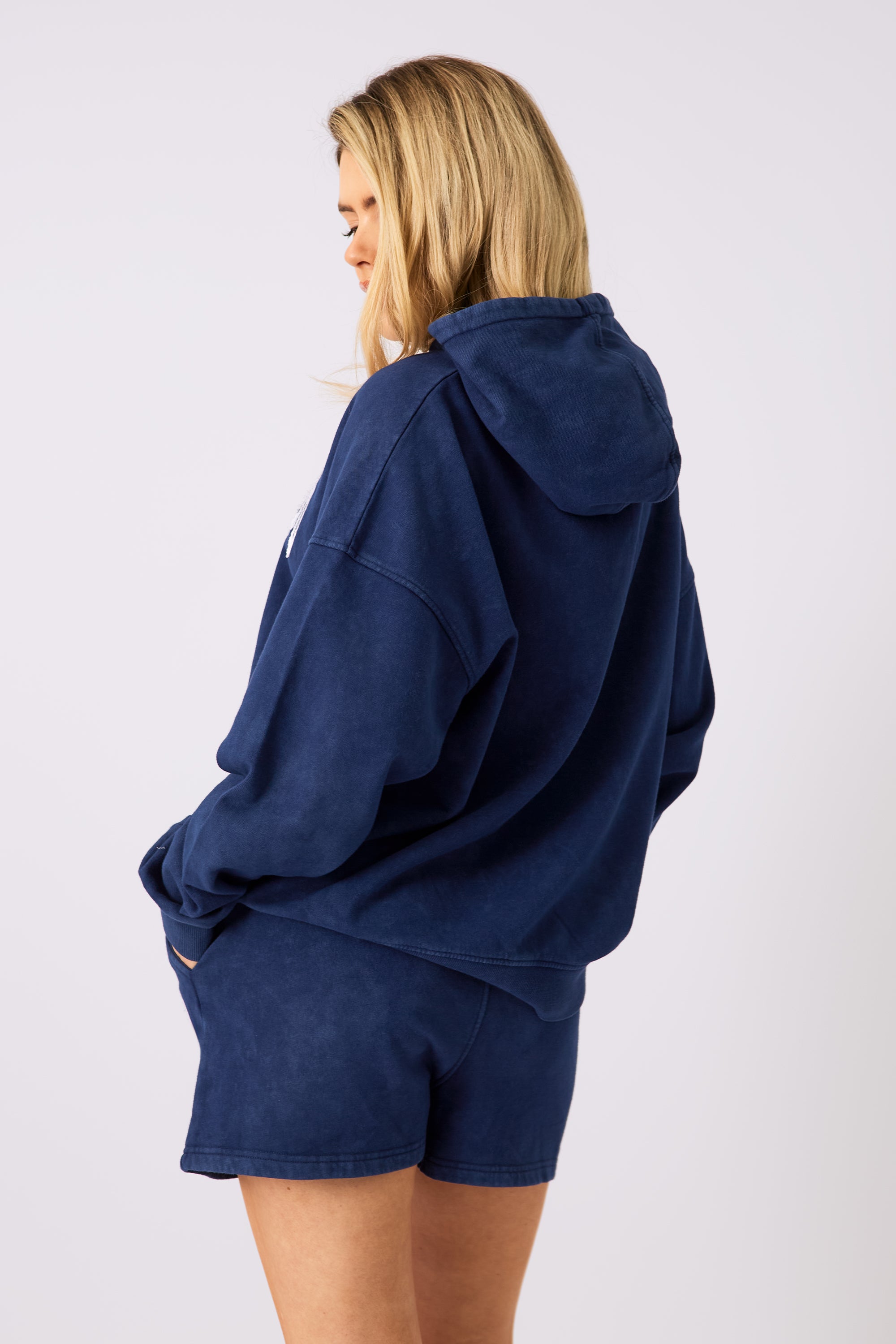 Kaiia Studio Applique Logo Oversized Hoodie Denim Blue | Kaiia