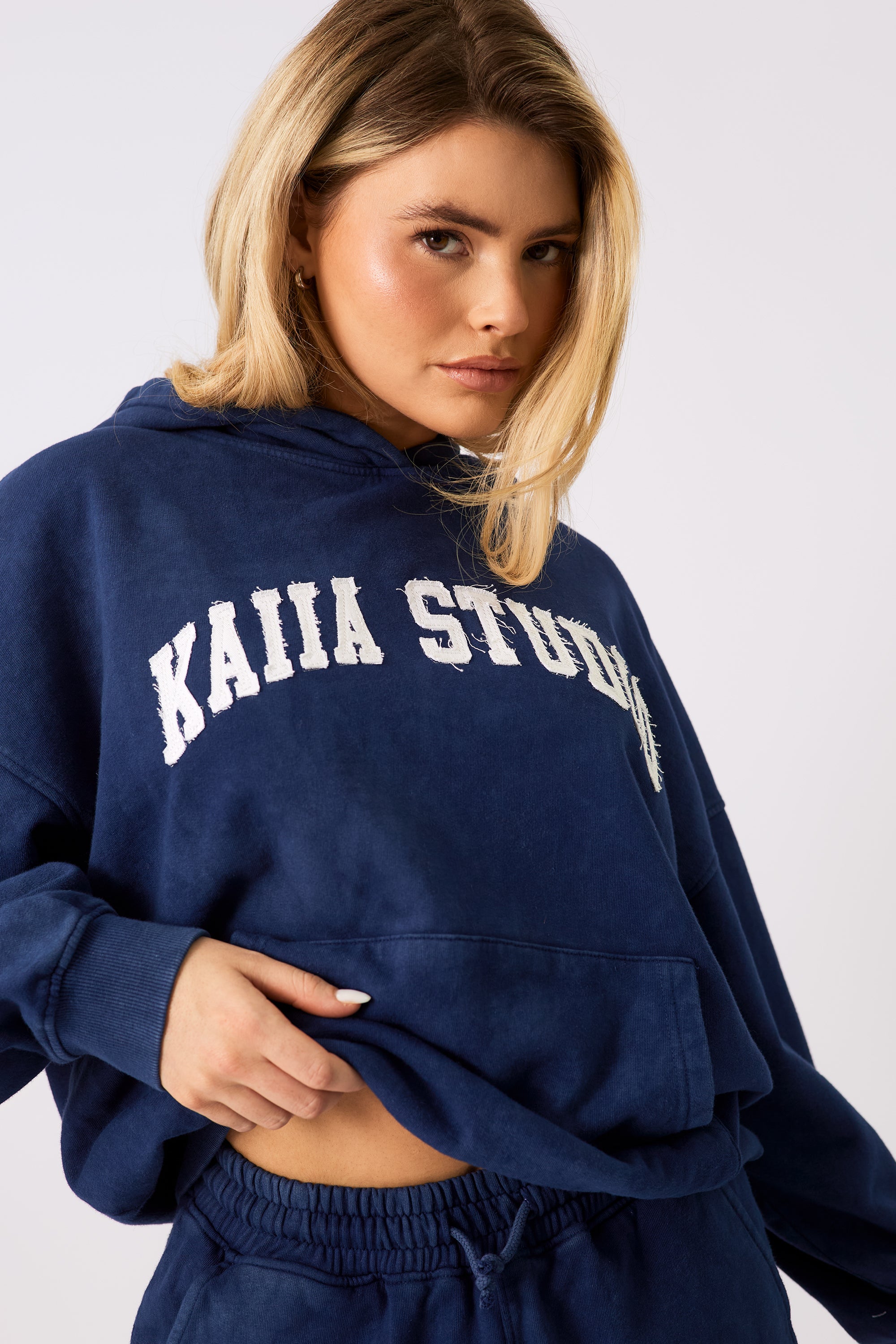 Kaiia Studio Applique Logo Oversized Hoodie Denim Blue | Kaiia