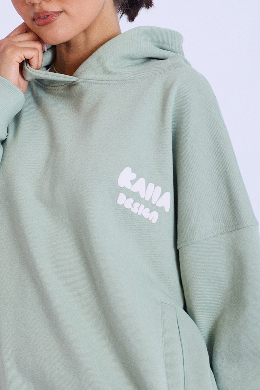 Kaiia Design Bubble Logo Oversized Hoodie Sage Green | Kaiia