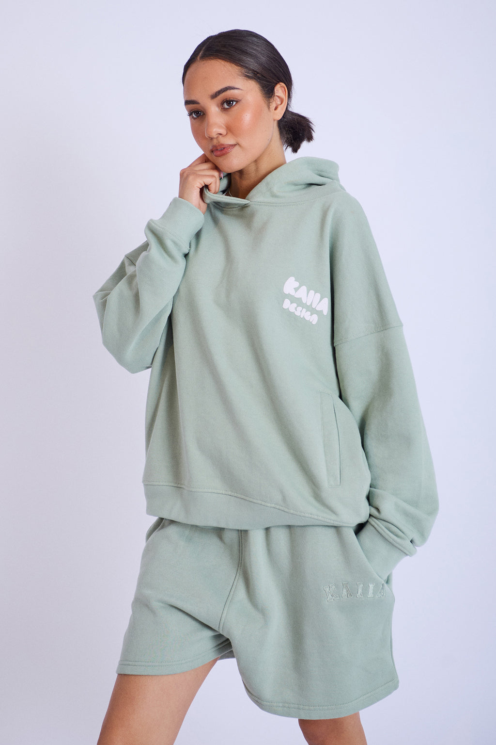 Kaiia Design Bubble Logo Oversized Hoodie Sage Green | Kaiia