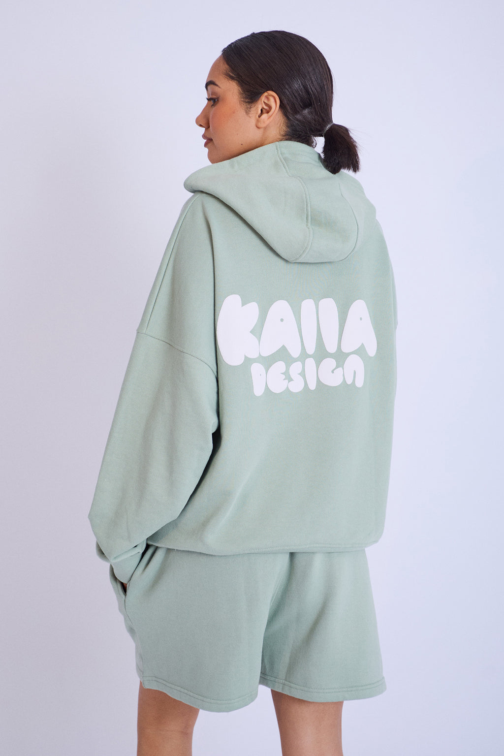 Kaiia Design Bubble Logo Oversized Hoodie Sage Green | Kaiia