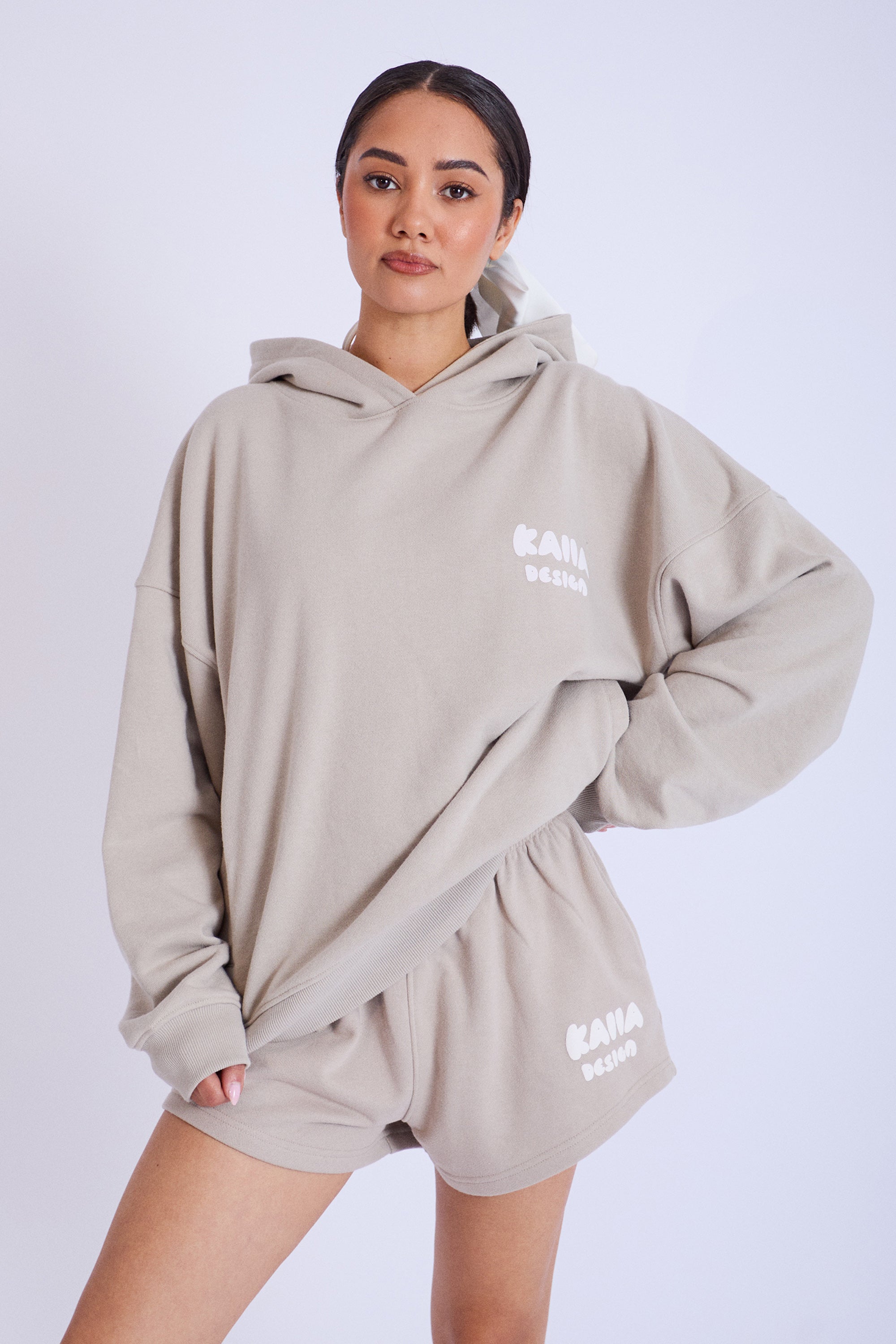 Kaiia Design Bubble Logo Oversized Hoodie Stone | Kaiia