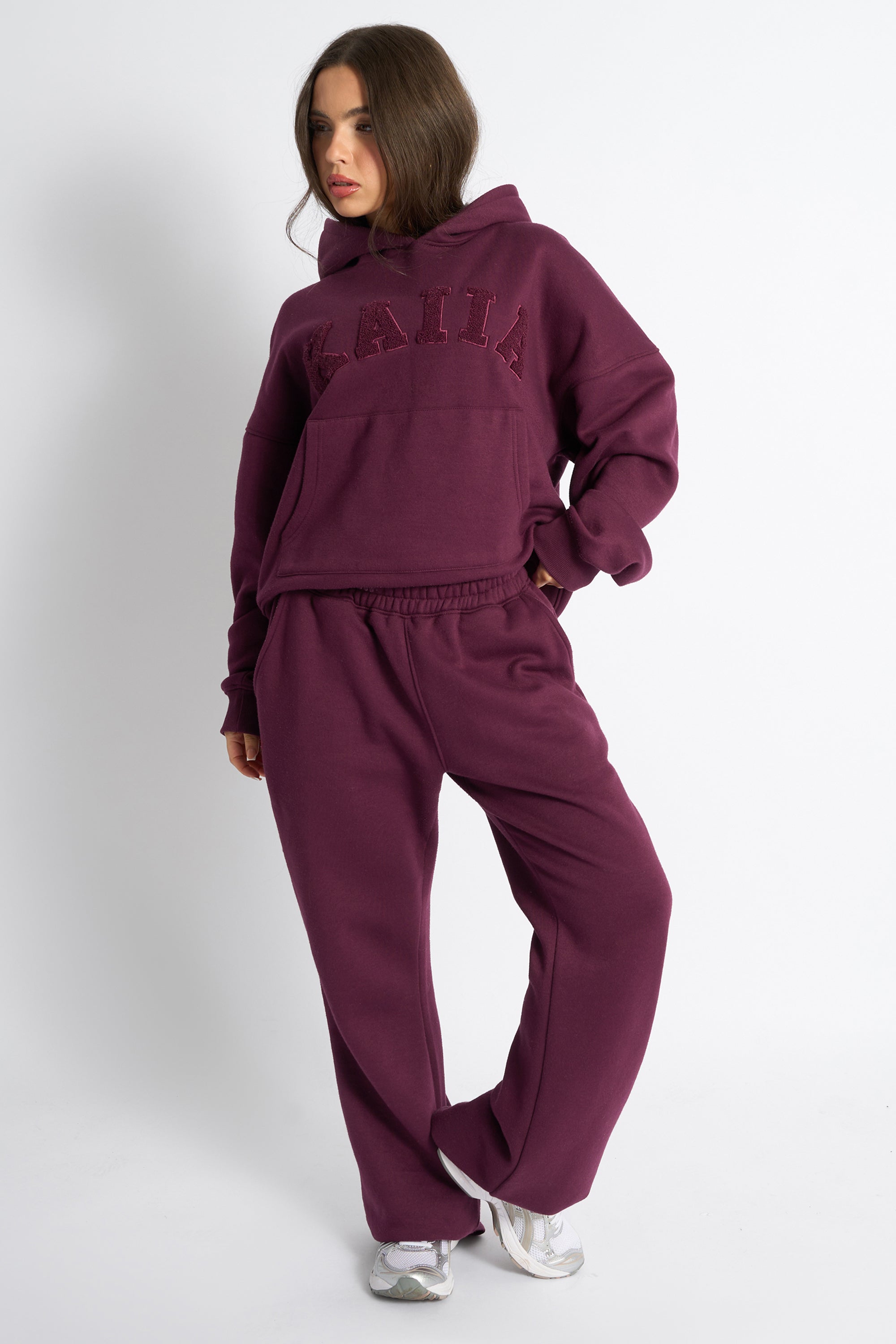 Wide Leg Sweat Pants Co-ord Deep Burgundy | Public Desire – Kaiia