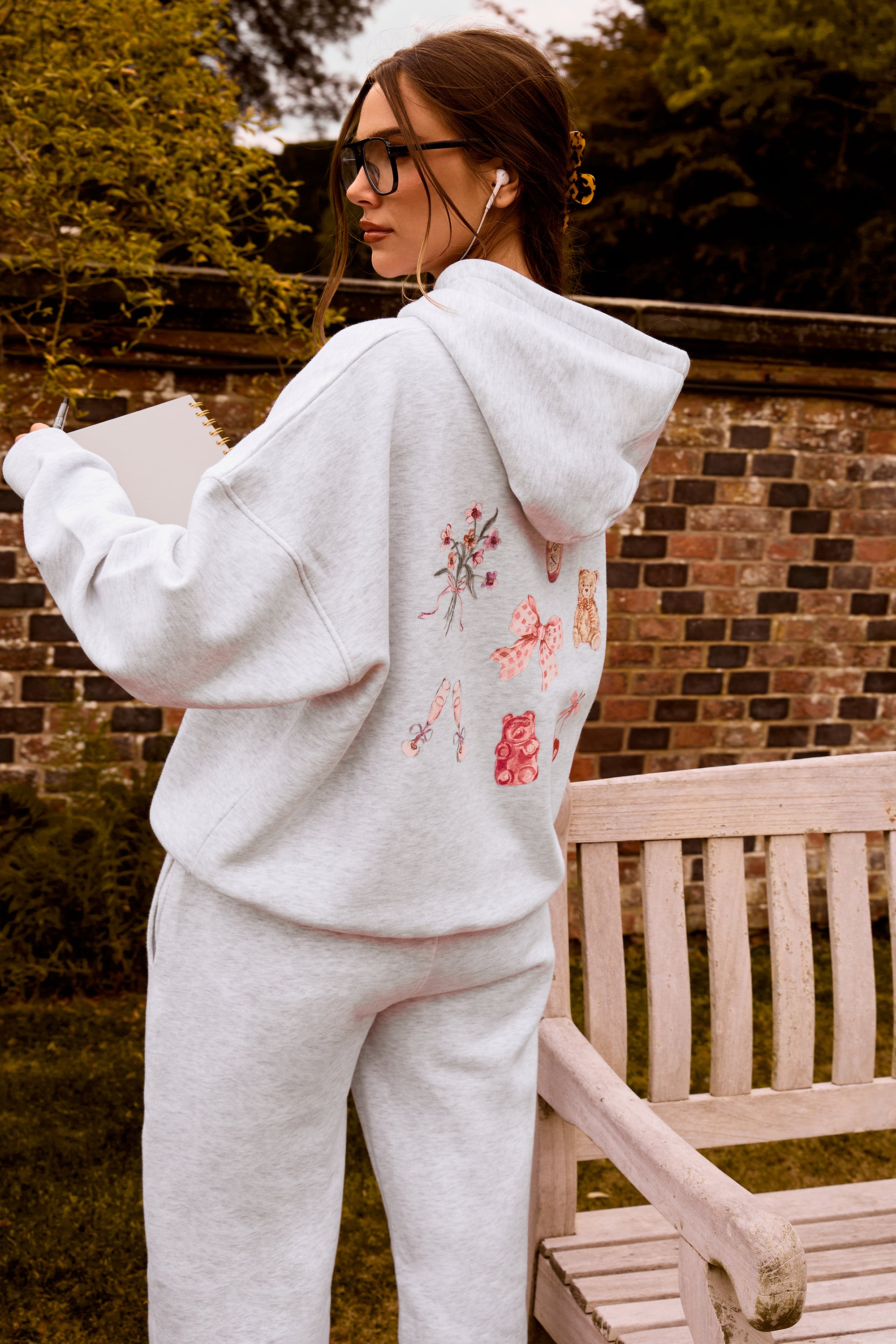 Kaiia Girly Back Graphic Oversized Hoodie Grey Marl | Kaiia