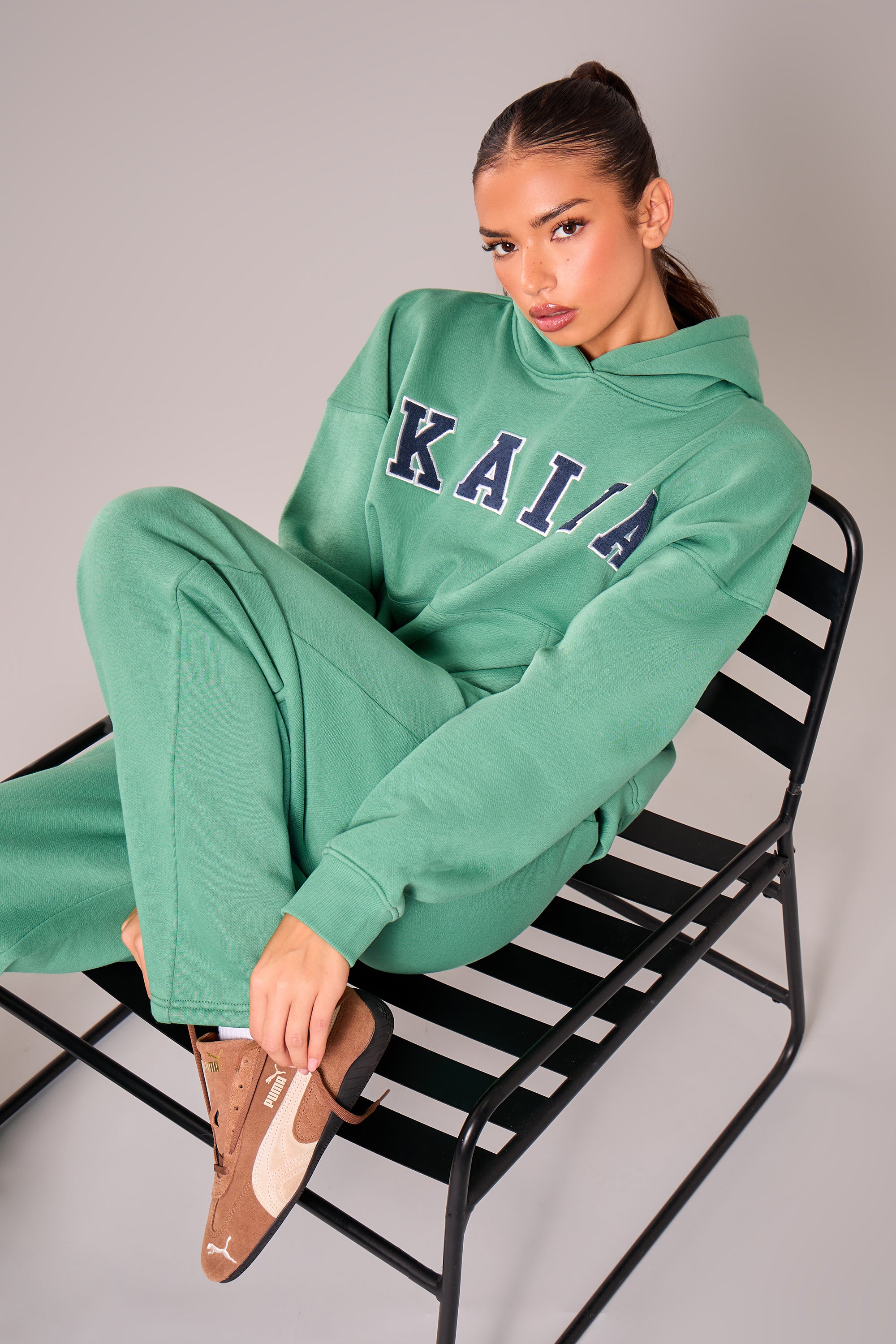 Kaiia Slogan Oversized Hoodie Jade Green & Navy | Kaiia