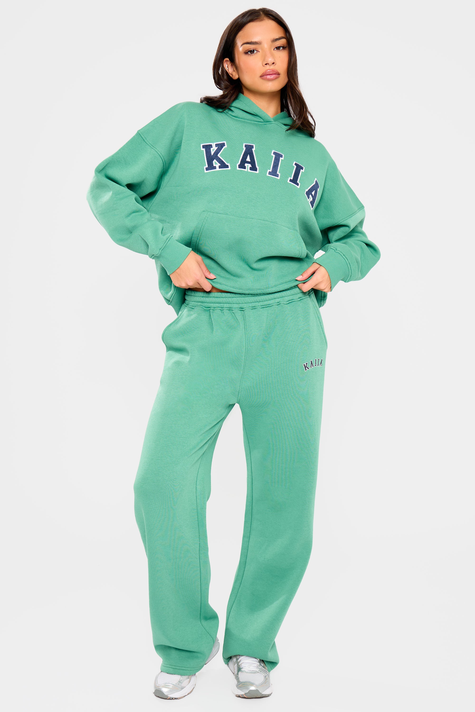 Kaiia Slogan Oversized Hoodie Jade Green & Navy | Kaiia