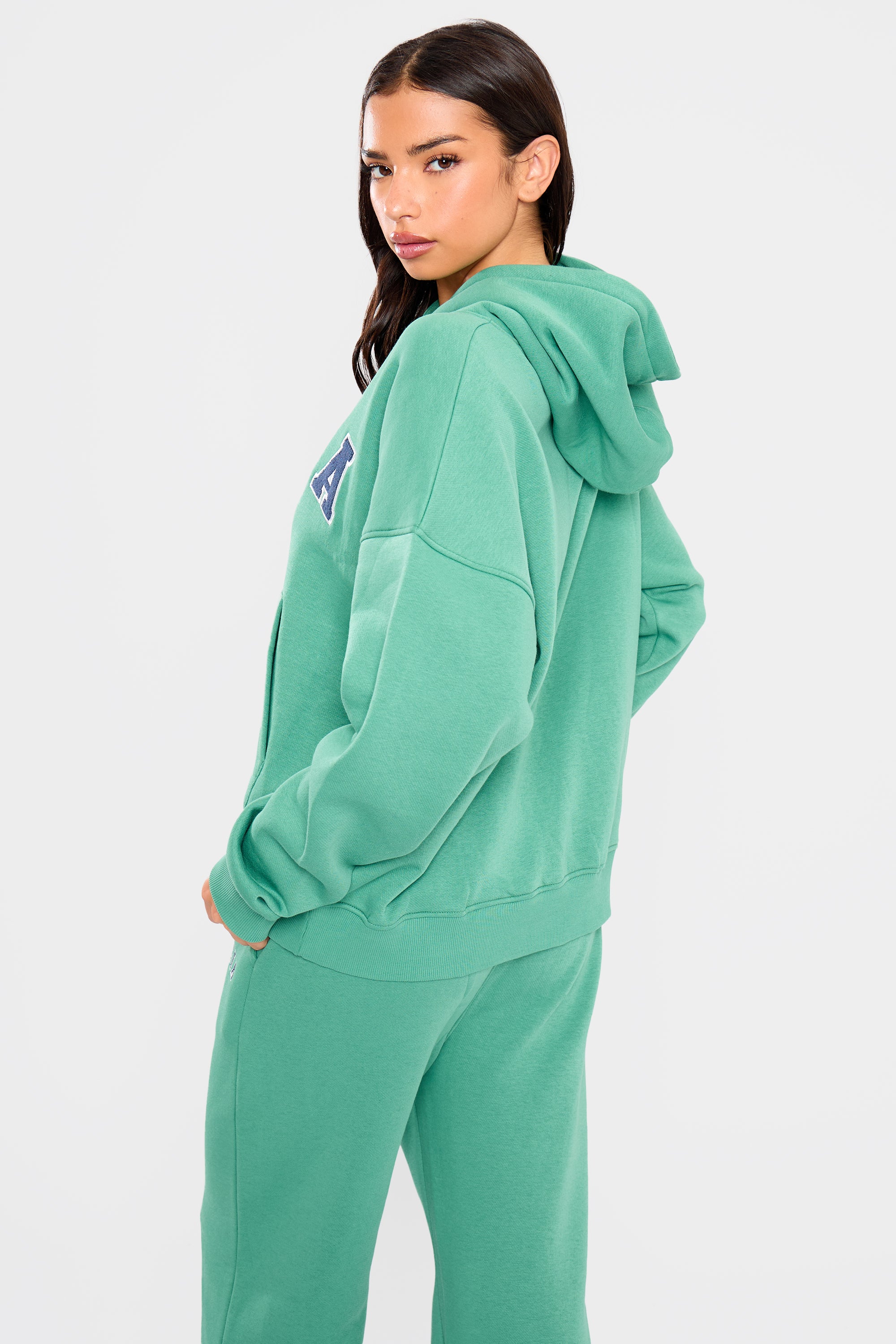 Kaiia Slogan Oversized Hoodie Jade Green & Navy | Kaiia
