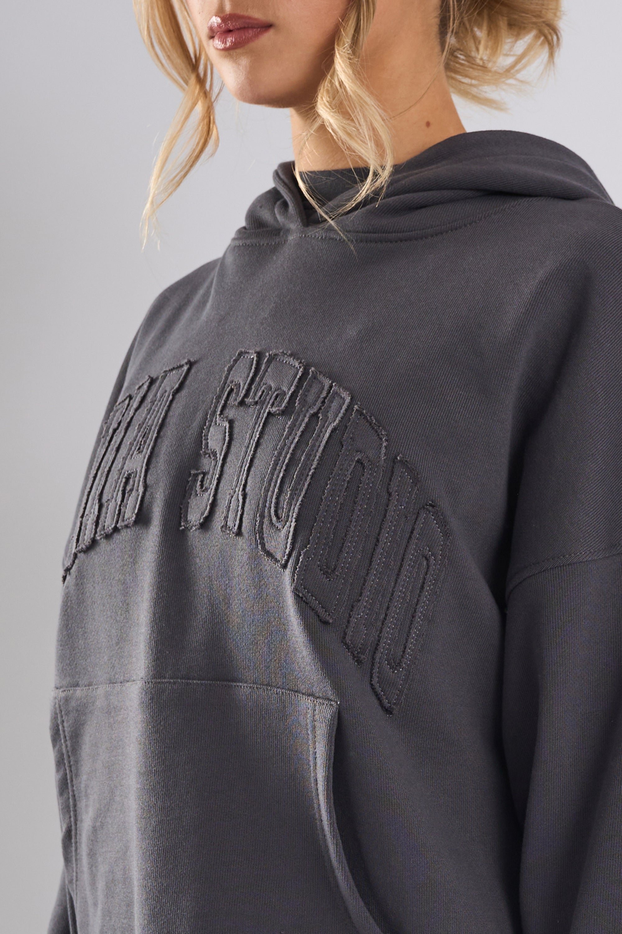 Kaiia Studio Distressed Applique Hoodie Dark Grey | Kaiia