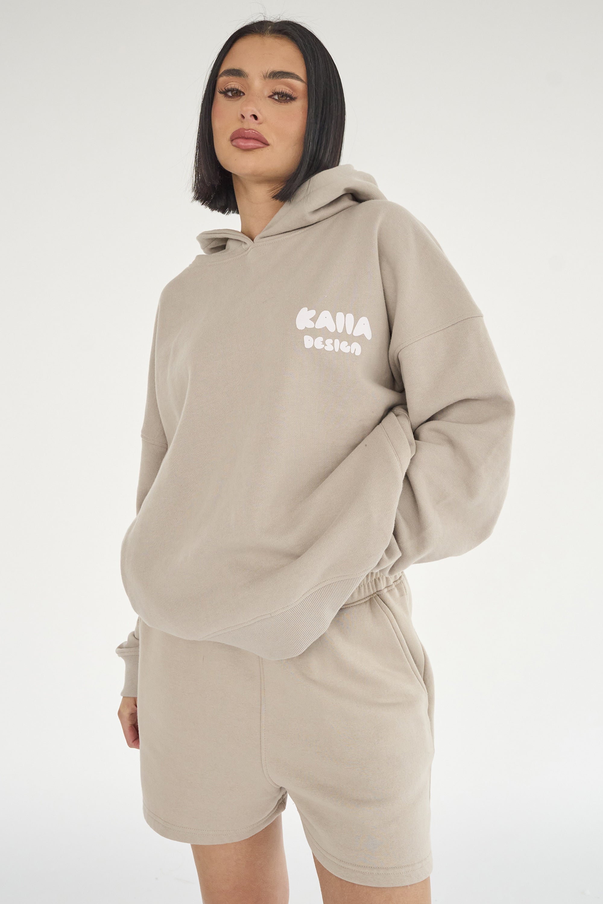 Kaiia Design Bubble Logo Oversized Hoodie Stone | Kaiia