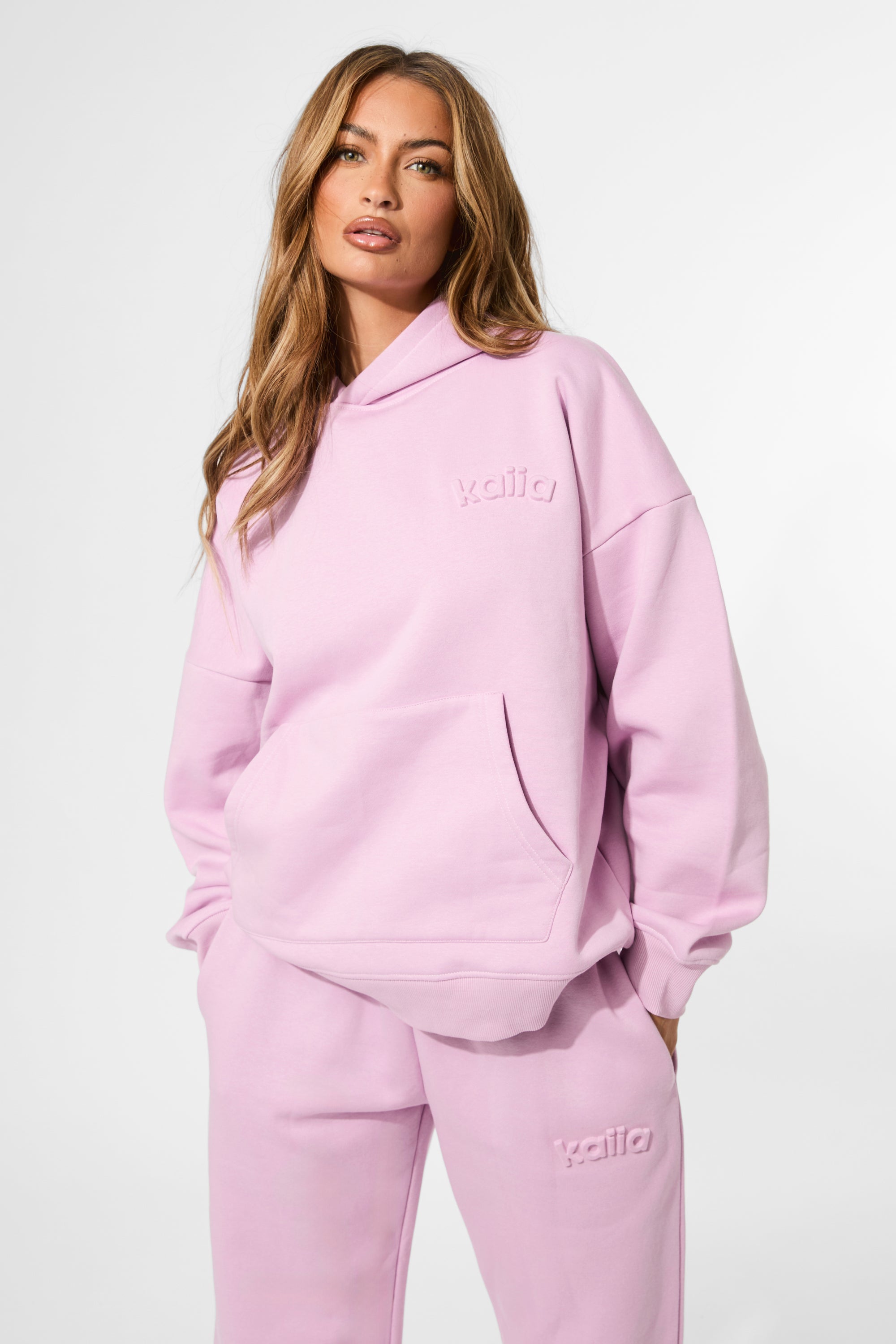 Kaiia Embossed Logo Oversized Hoodie Palma Violet | Kaiia