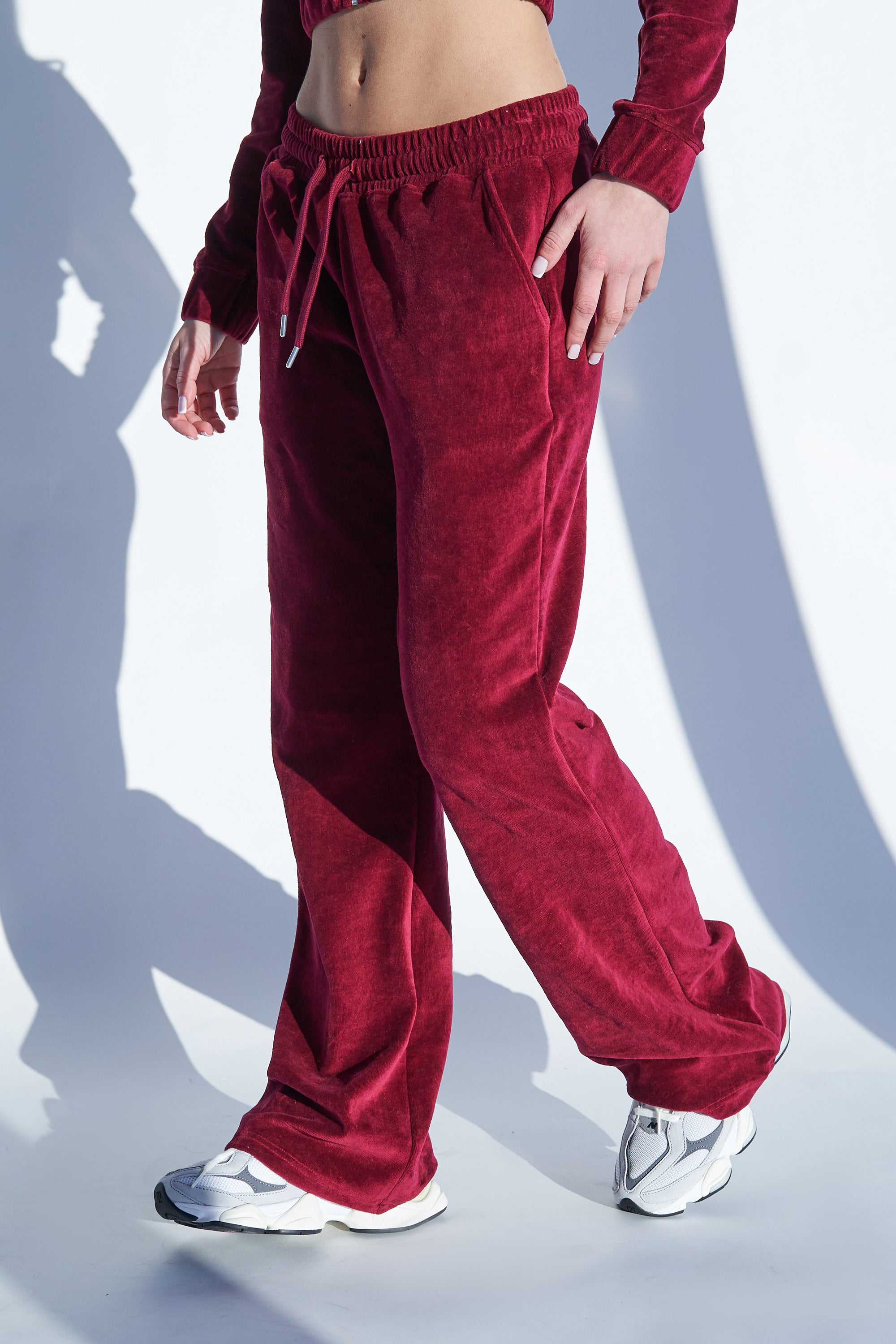 Velour Flared Joggers Cherry Red | Kaiia