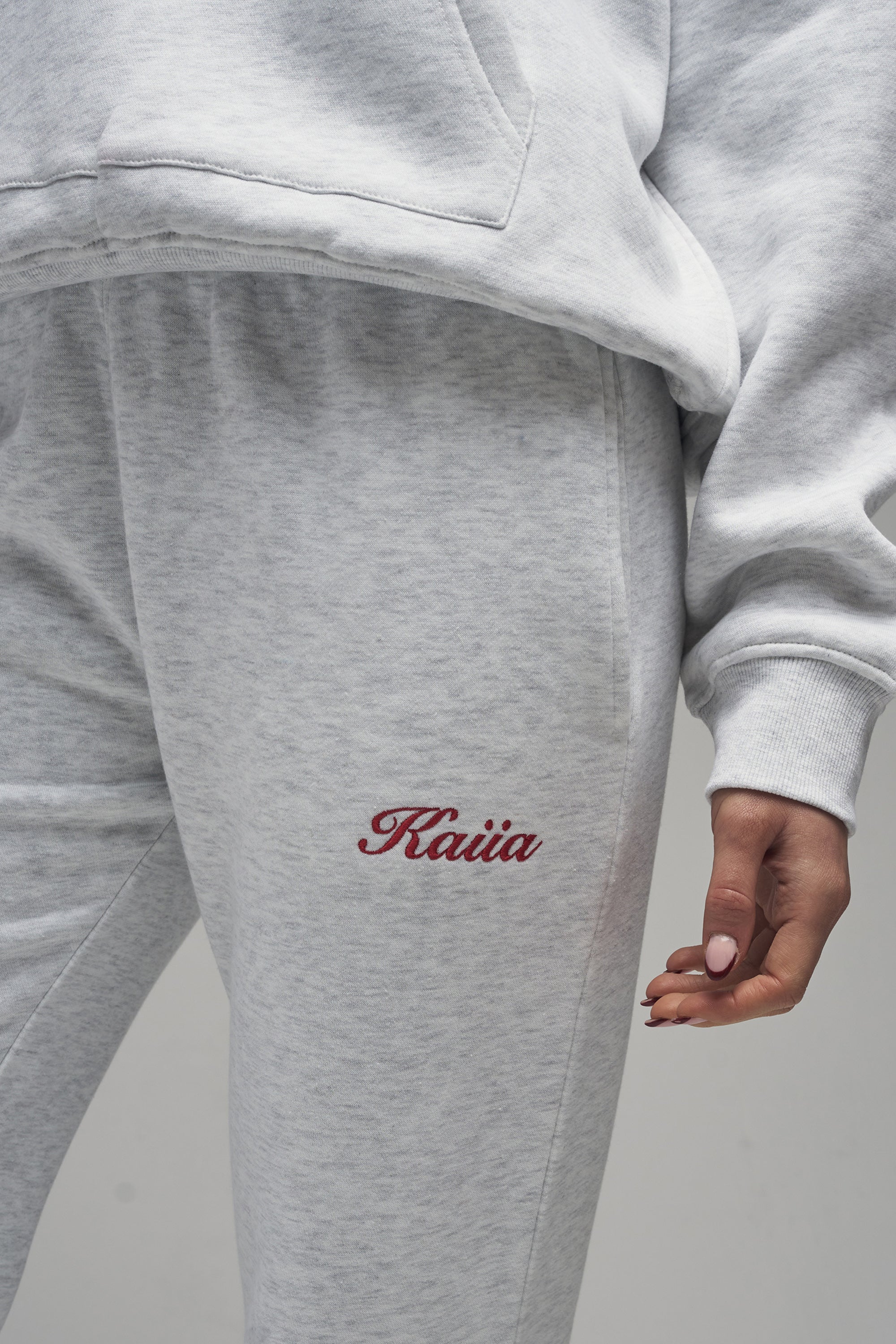 Kaiia Script Logo Wide Leg Jogger Grey Marl & Red | Kaiia