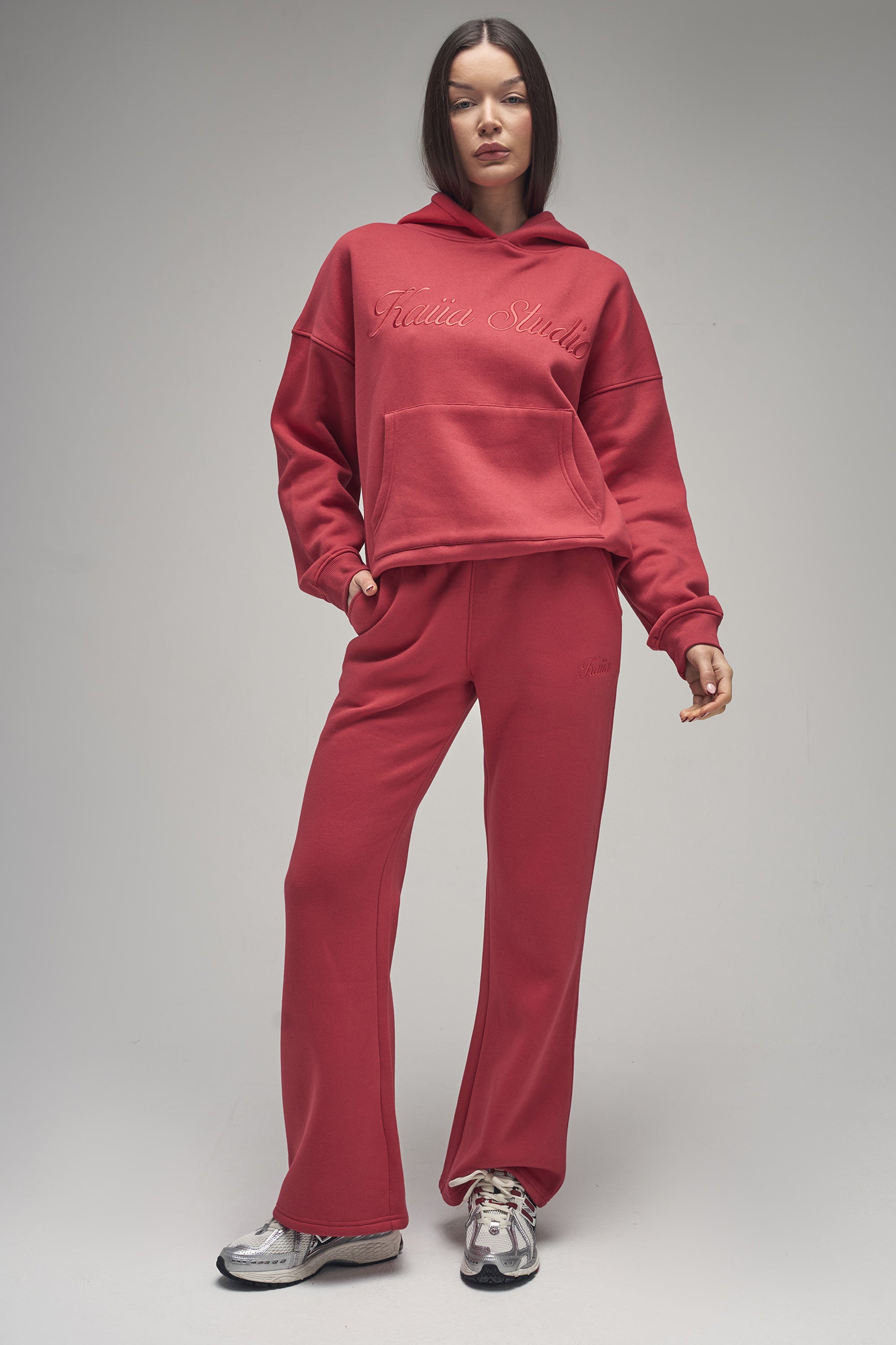 Kaiia Script Logo Wide Leg Jogger Red | Kaiia