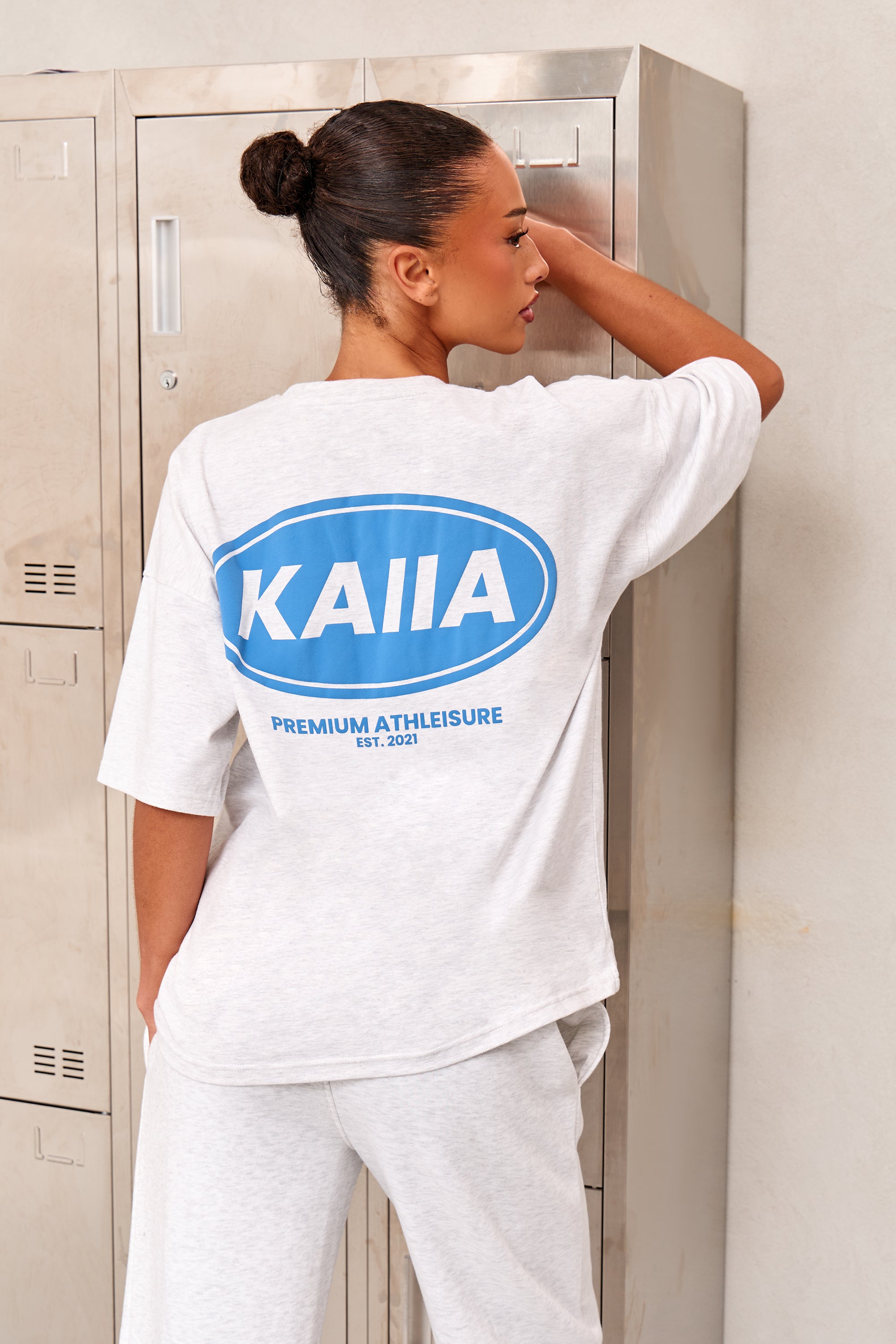 Kaiia Athleisure Oversized T-shirt Light Grey Marl & Vibrant Blue | Kaiia