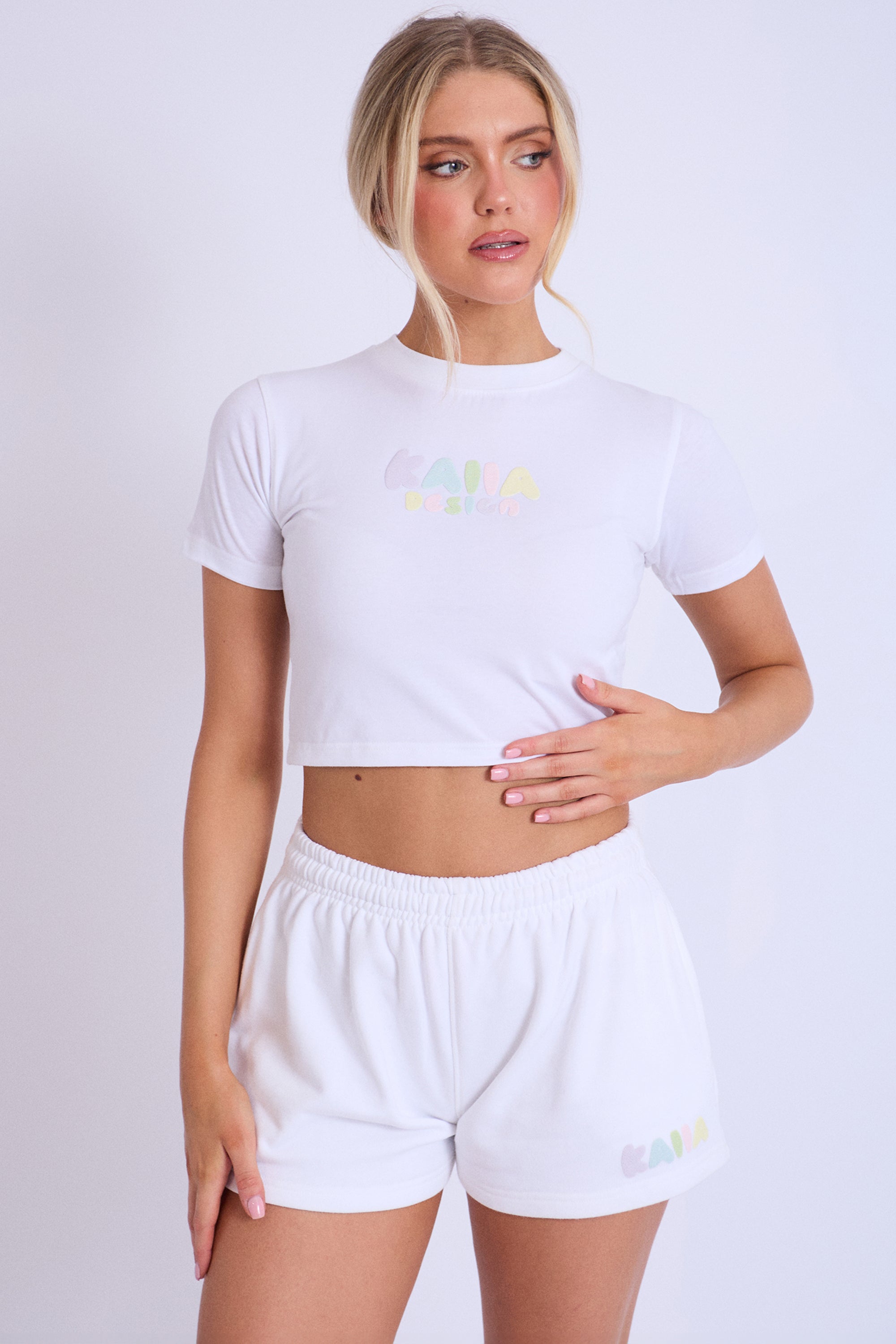 Kaiia Design Bubble Logo Baby Tee Off White & Rainbow | Kaiia