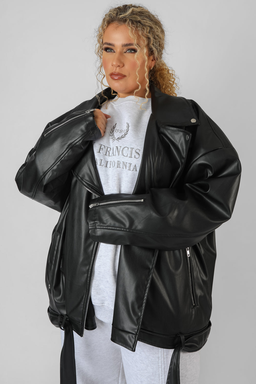 CURVE PU OVERSIZED BIKER JACKET | Kaiia