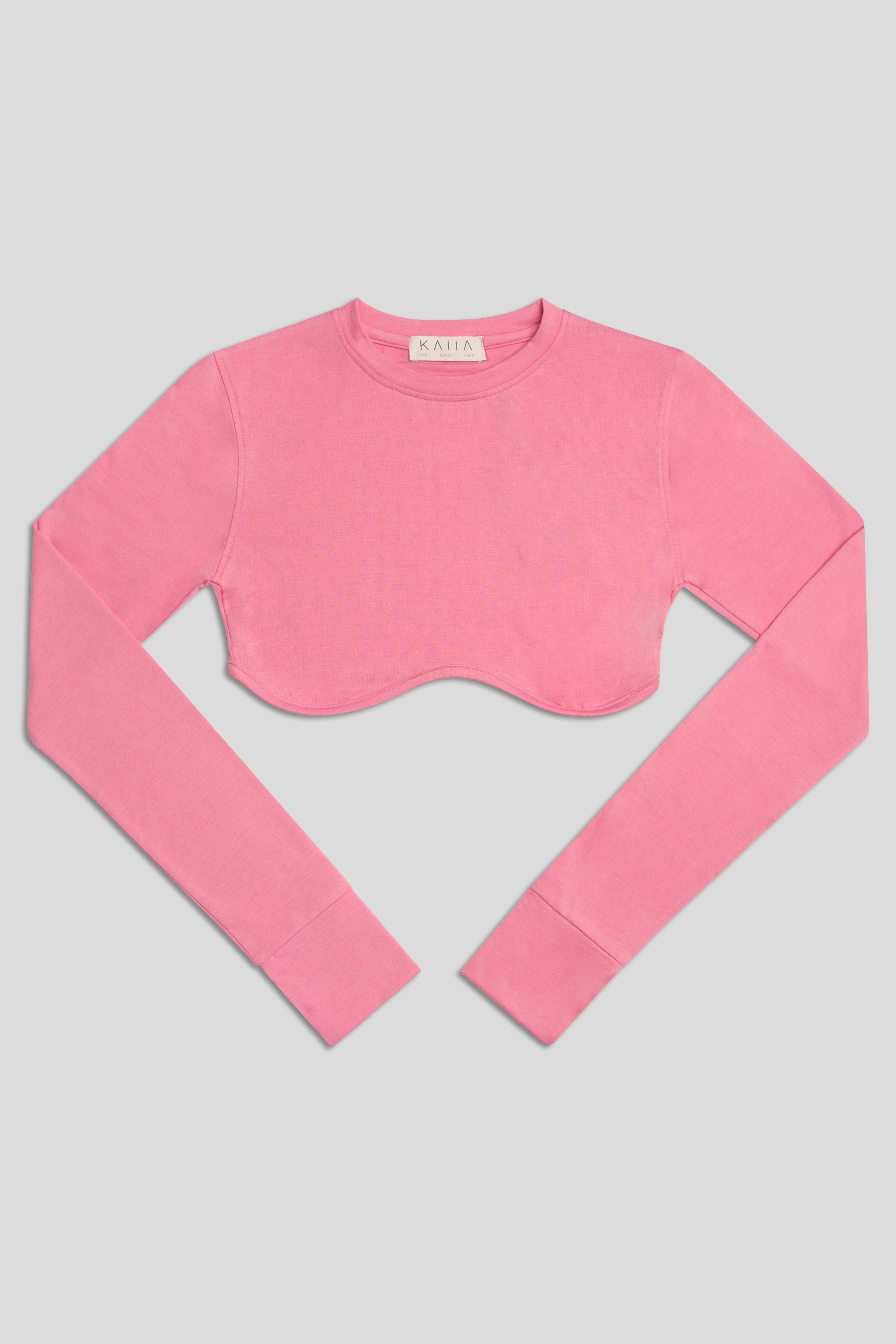 Long Sleeve Underbust Crop Top Pink Kaiia